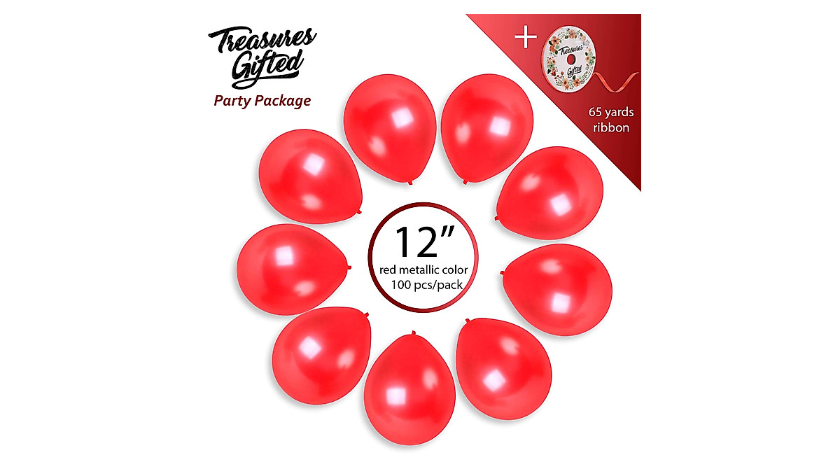 Pearlized Red Balloons - 100 Pack Metallic Red Latex Party Balloons