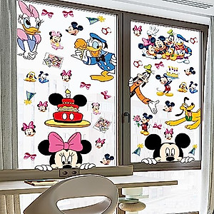 Gzkkkkx Cartoon Window Clings Decals,Party Removable Stickers for Glass Windows,Birthday Party Supplies Holiday Home Decorations (Mickey(8Sheets）), ZE073