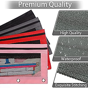 Antner 6 Pack Binder Pencil Pouch for 3 Ring Binder, Zipper Pouch Case with Smooth Zipper & Clear Window, Large Capacity 3-Hole Pencil Bag with Reinforced Grommets, Grey