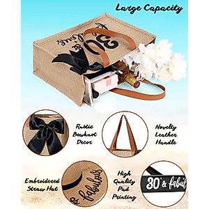 Percozzi 30th Birthday Gifts Her Tote Bag 30 & fabulous Hat and Glasses Summer Beach Party Vacation Supplies Straw Sun Black Decorations Set of 3