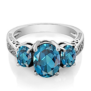Gem Stone King 925 Sterling Silver Gemstone Birthstone 3-Stone Ring | Oval 9X7MM and 6X4MM | Three Stone Wedding Engagement Anniversary Promise Ring For Women