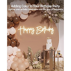 30x8 Inch Happy Birthday LED Neon Sign for Backdrop Decor, Happy Birthday Light Up Sign Adjustable with Stepless Dimmer, 12v Adapter and Hanging Chains for Birthday Party Decoration (Warm White)