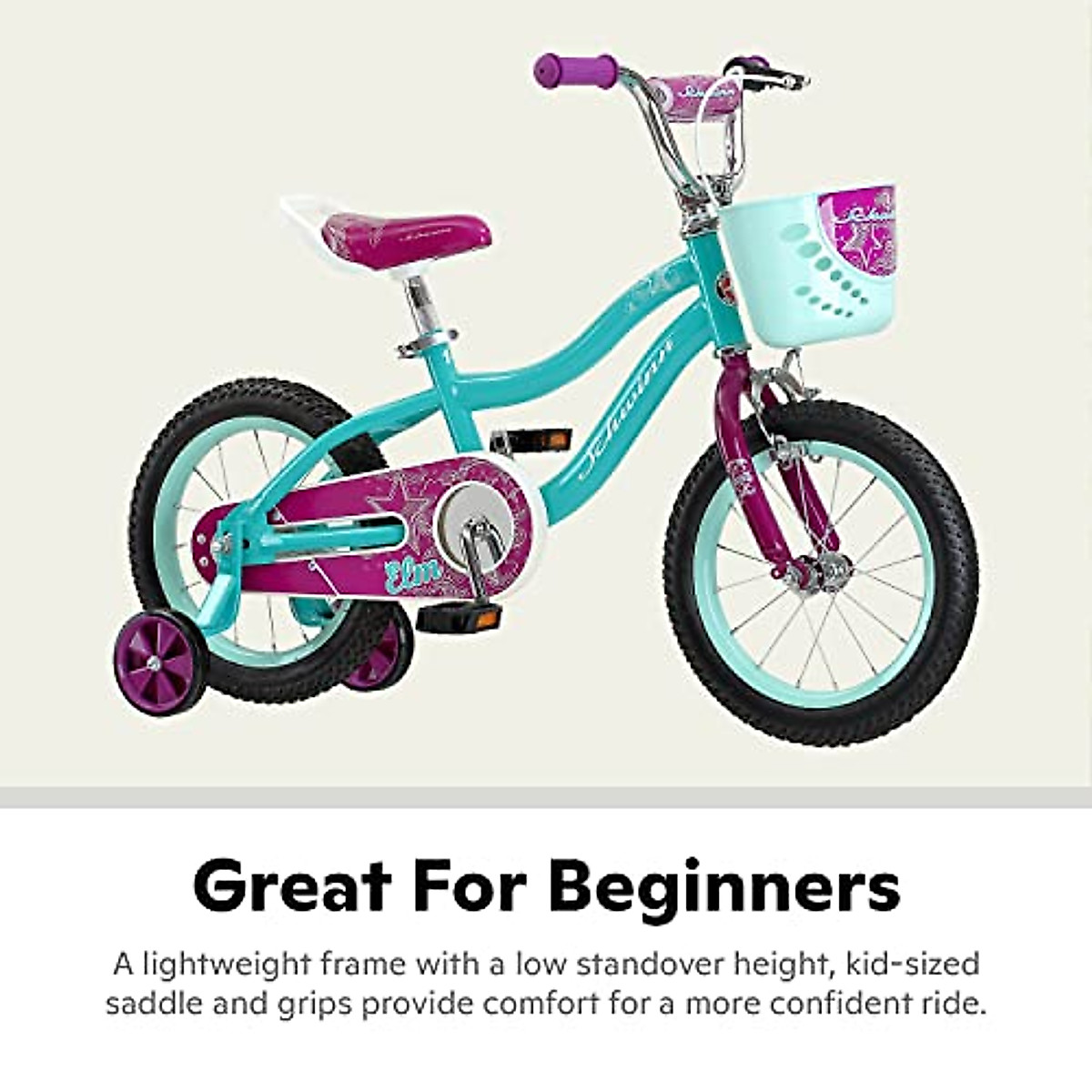 Schwinn Koen & Elm BMX Style Toddler and Kids Bike, For Girls and Boys, 14-Inch Wheels, With Saddle Handle, Training Wheels, Chain Guard, and Front Basket, Recommended Height 36-40 Inch, Teal