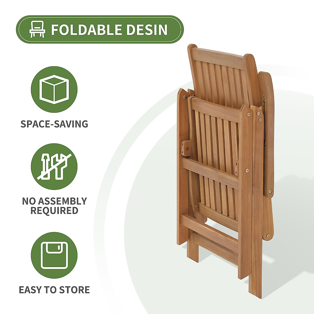 OC Orange-Casual Folding Patio Dining Chair Set of 2, Outdoor Acacia Wooden Reclining Chair w/Armrest & Removeable Cushion, FSC Certified Wood, for Porch, Backyard, Garden, Indoor, Dark Grey