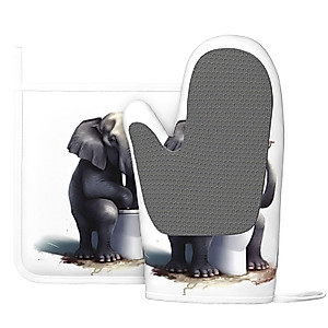 Oven Mitts Pot Holders Sets Funny Elephant Silicone Oven Gloves Sitting Kitchen Accessories for Baking Cooking Family Gathering