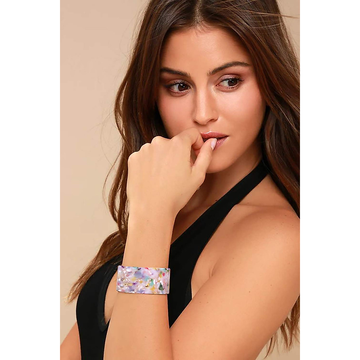 FAERLIIRY Cuff Bracelet for Women Acrylic Resin Bracelets Statement Bangle Bracelet Adjustable Bracelet Wide Chunky Bracelets for Women (Floral)