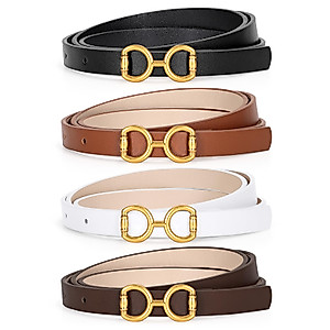 CESCOSI 4 Pack Skinny Women Leather Belt for Dresses Thin Waist Belt for Jeans Pants with Gold Buckle