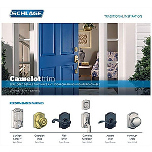 SCHLAGE Lock Company B60CAM622 Series Deadbolt Camelot Rose Single Cylinder Deadbolt, Matte Black