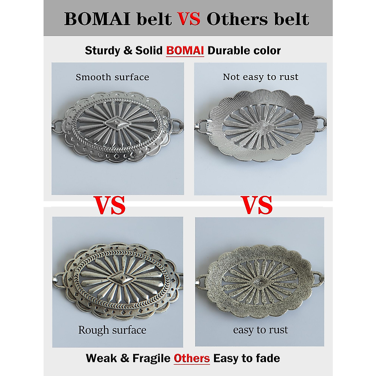 BOMAI Western Concho Chain Belt for Women Boho Cowgirl Metal WaistChain with Turquoise (02-silver, Length 53" (36"+extended chain 17"))