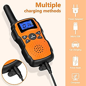 Wishouse Walkie Talkies for Kids Adults Rechargeable 4 Sets with 2 USB Chargers|4X3000mAh Batteries|Lanyards|Family Walky Talky Long Range for Hiking Camping|Xmas Birthday Gift|Boys Girls Present