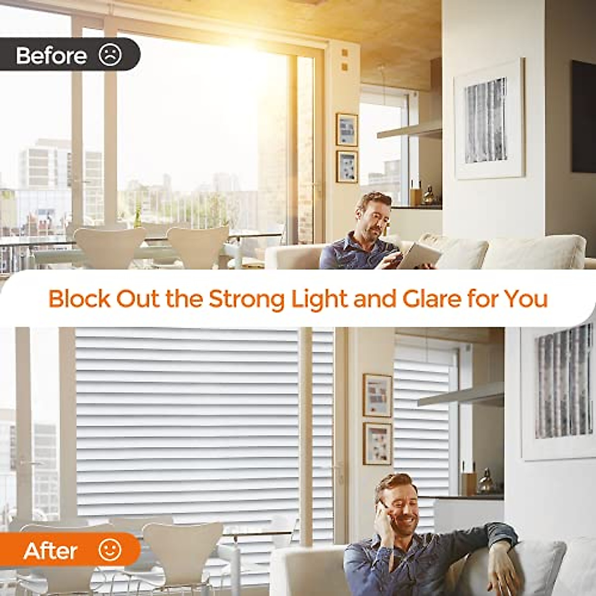 bofeifs Window Privacy Film Frosted Glass Window Film Non Adhesive UV Blocking Decorative Window Coverings for Home Office Meeting Room (Static Cling, Removable, Blinds Pattern) 35.6 x 78.7 inches