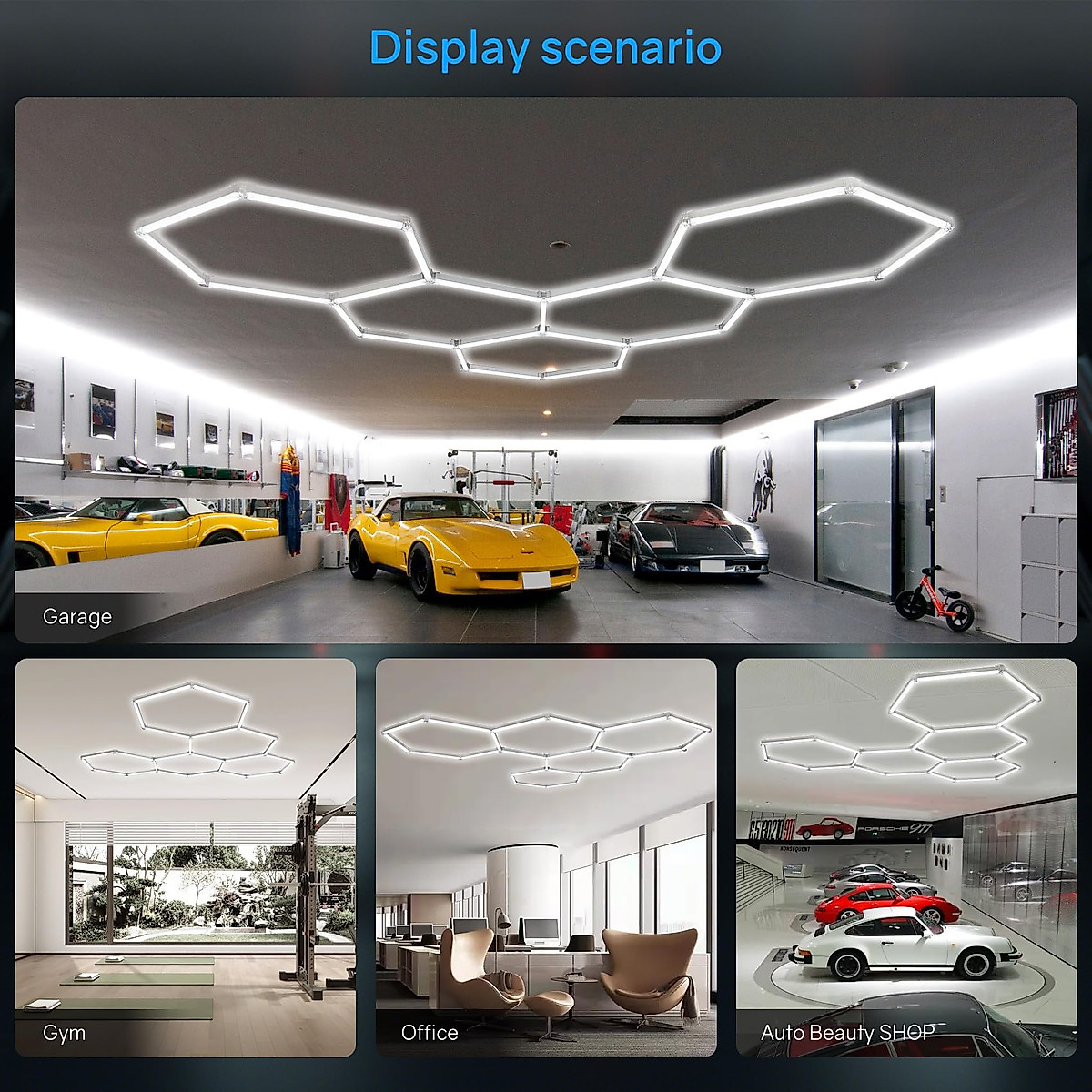 Vanesa Hexagon Garage Lights, 25-Pack Ceiling Assembling Lights, 5 Honeycomb Hexagon Led Garage Light for Garage Gym Office Auto Beauty Shop 6500K 150W 18000LM Car Detailing Shop Light, Easy to DIY