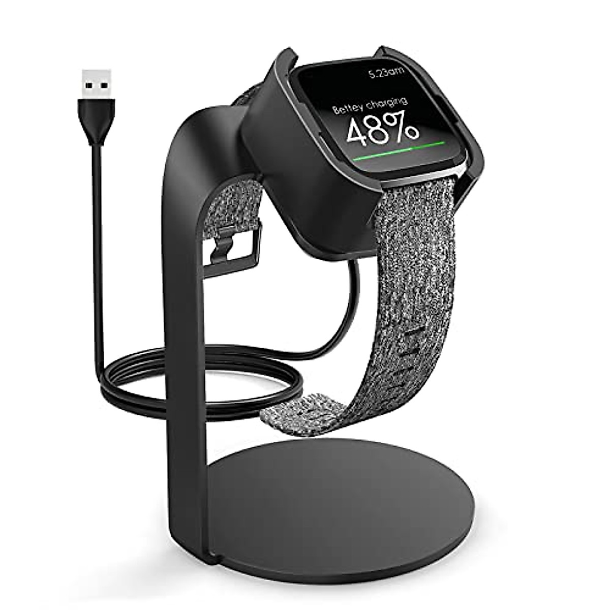 Kmasic Charger Stand Compatible with Fitbit Versa/Fitbit Versa Lite, Portable Magnetic Charging Dock Station Replacement USB Charger Cable Cord for Fitbit Versa/Fitbit Versa Lite, Black