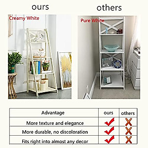 ZENODDLY Ladder Shelf White Ladder Bookshelf, 56.3in Tall Standing Ladder Shelves for Living Room Bathroom Furniture Bedroom Display Shelf, Wooden Leaning Bookshelf Ladder Bookcase Plant Shelf Indoor