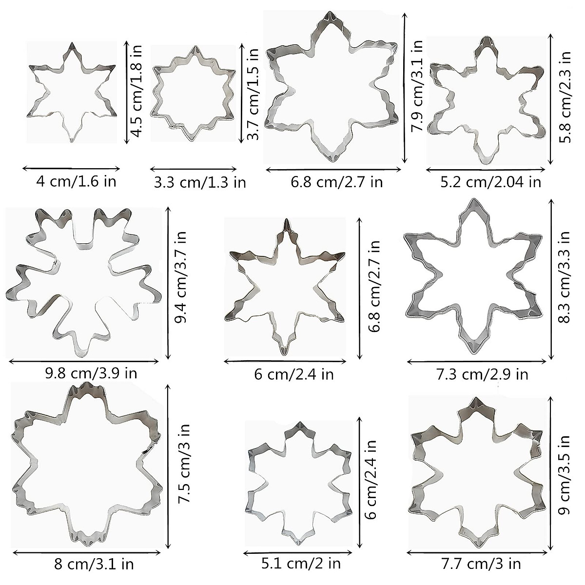 Snowflake Cookie Cutter Set of 10 pcs, Stainless Steel Snowflake Shaped Christmas Cookie Cutters Fondant Baking Molds