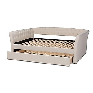 Baxton Studio Delora Modern and Contemporary Beige Fabric Upholstered Full Size Daybed with Roll-Out Trundle Bed