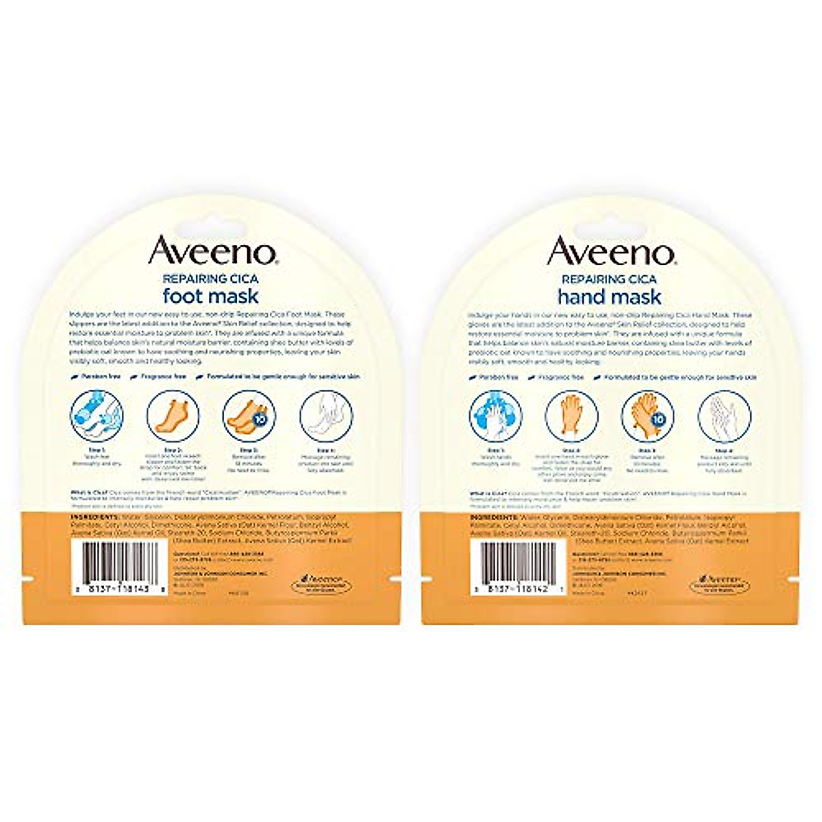 Repairing CICA Foot Mask&Hand Mask with Prebiotic Oat and Shea Butter, for Extra Dry Skin, Paraben-Free and Fragrance-Free, 1 ea