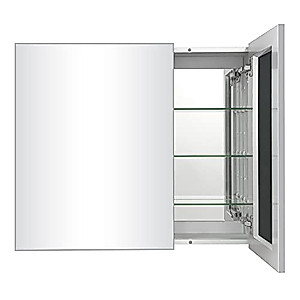 FOMAYKO Aluminum Bathroom Medicine Cabinet with Farmhouse Silver Metal Framed 30(H) x26(W) Inches Double Door Recess or Surface Mount Mirror Cabinet for Bathroom Toilet Kitchen