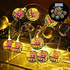10 LED Disco Ball String Lights Decorations Mirror Disco Ball Ornaments 70s Disco Party Supplies Mini Disco Balls Tree Ornament Light Battery Operated Disco Balls for Christmas (Fantasy Color)