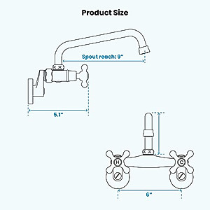 Wall Mount Kitchen Faucet Polish Chrome Double Cross Handle Commercial 3 Inch to 9 Inch Adjustable Hole Distance Spread Silver Mixer Tap 9 inch Spout Reach
