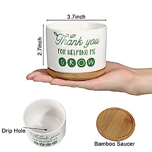 DOMG Teachers Appreciation Gift, Ceramic Succulent Plant Pot Small Flower Planter for Indoor Outdoor Use, Thank You for Helping Me Grow