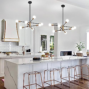 ZSMIHDOH 8-Lights Modern Chandelier Gold Black, Semi Flush Mount Ceiling Light, Mid Century Sputnik Chandelier for Living Room Bedroom Dining Room Study Office, Adjustable Height