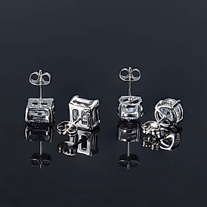 sailimue 5 Pairs Stainless Steel Cubic Zirconia Stud Earrings Set for Women Men Brilliant Round Square Teardrop Faux Diamond Halo Earrings CZ Piercing Earrings Jewelry Gifts