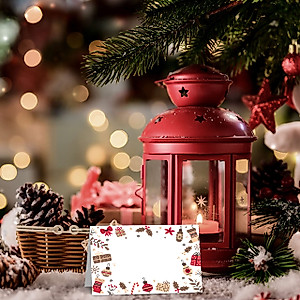 Christmas Table Place Cards, Xmas Blank Seating Place Card for Table, 25 Pack Buffet Food Tent Labels, Double Design Name Cards, Scored for Easy Folding, Christmas Party Decorations(05)