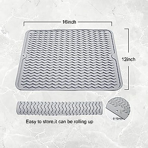 Silicone Dish Drying Mat - Dish Drying Mat for Kitchen Counter - Built-in Drain Lip - Easy to Clean - Eco-Friendly - Heat Resistant Mat for Kitchen Counter Sink or Drawer Liner - Gray