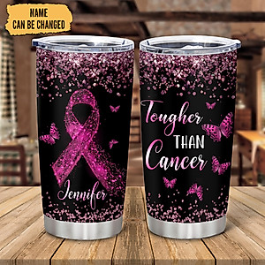 Hyturtle Personalized Breast Cancer Awareness Tumbler Gifts for Women - Birthday Christmas Motivational Gifts For Breast Cancer Warriors Survivors - Custom Name 20oz Stainless Steel Travel Tumbler