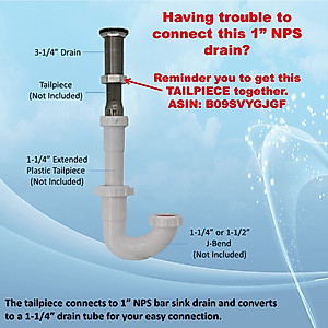 Leyso Stainless Steel Bar Sink Drain 1” Nominal Pipe Size 1" NPS Thread for 1-3/8" Sink Opening (3-1/4" Length Stainless Steel)