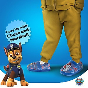 Nickelodeon Paw Patrol slippers - Boys Chase and Marshall House Shoes - Plush Lightweight Warm indoor Comfort Soft Aline House Slippers - Dar-Blue (size 9-10 Toddler)