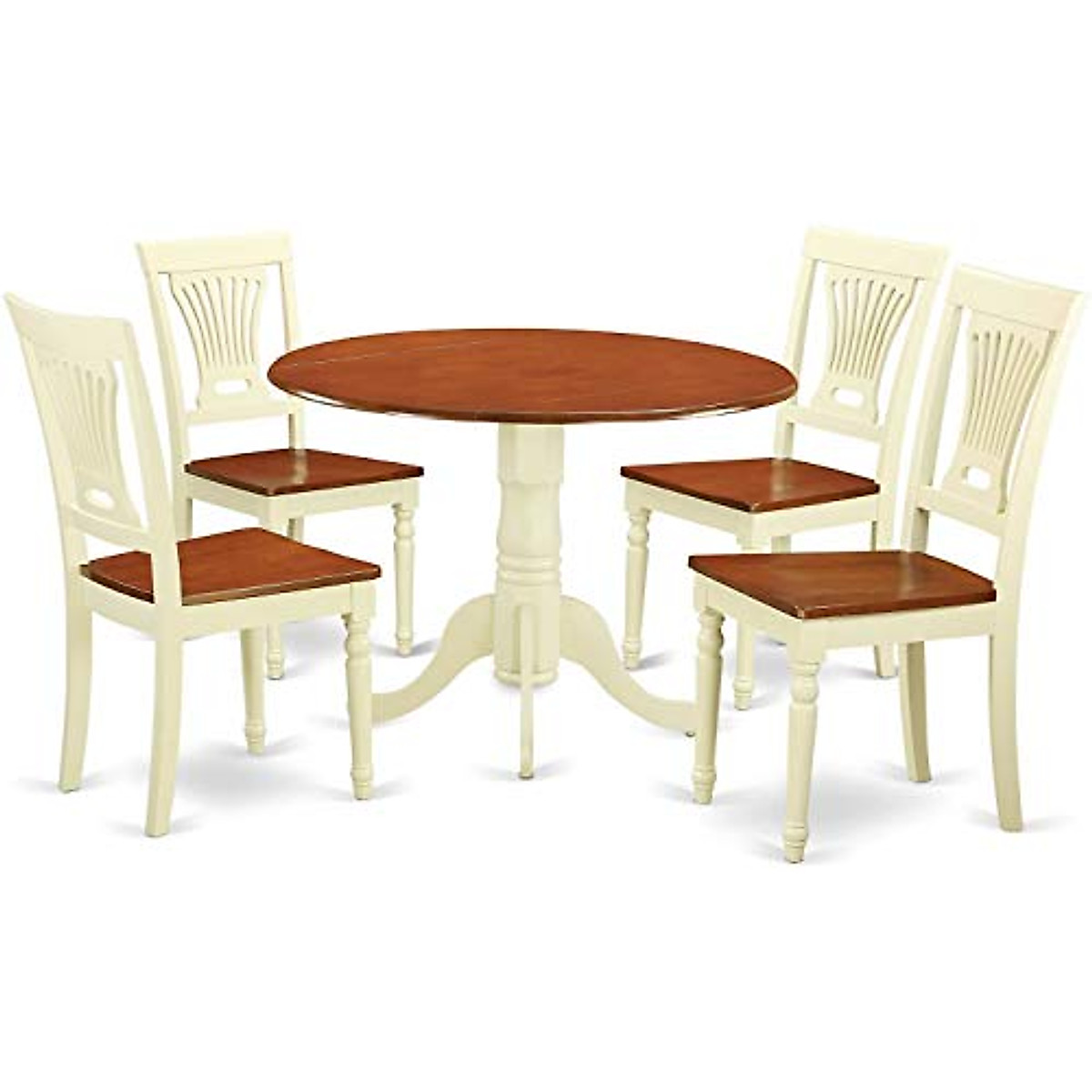 East West Furniture Dublin 5 Piece Modern Set Includes a Round Wooden Table with Dropleaf and 4 Dining Chairs, 42x42 Inch, Buttermilk & Cherry