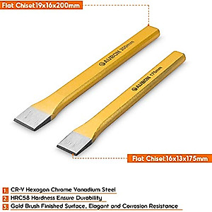 Acrux7 6 Pcs Cold Chisel Set - Flat Chisel, Center Chisel, Cylindrical Chisel, with Canvas Bag, Cone Chisel for Brickwork, Concrete, Metal, Stone