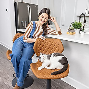 SUPERJARE Adjustable Bar Stools Set of 2, Rustic Swivel Barstools with Back, Modern Counter Height Chairs for Pub Kitchen, Brown