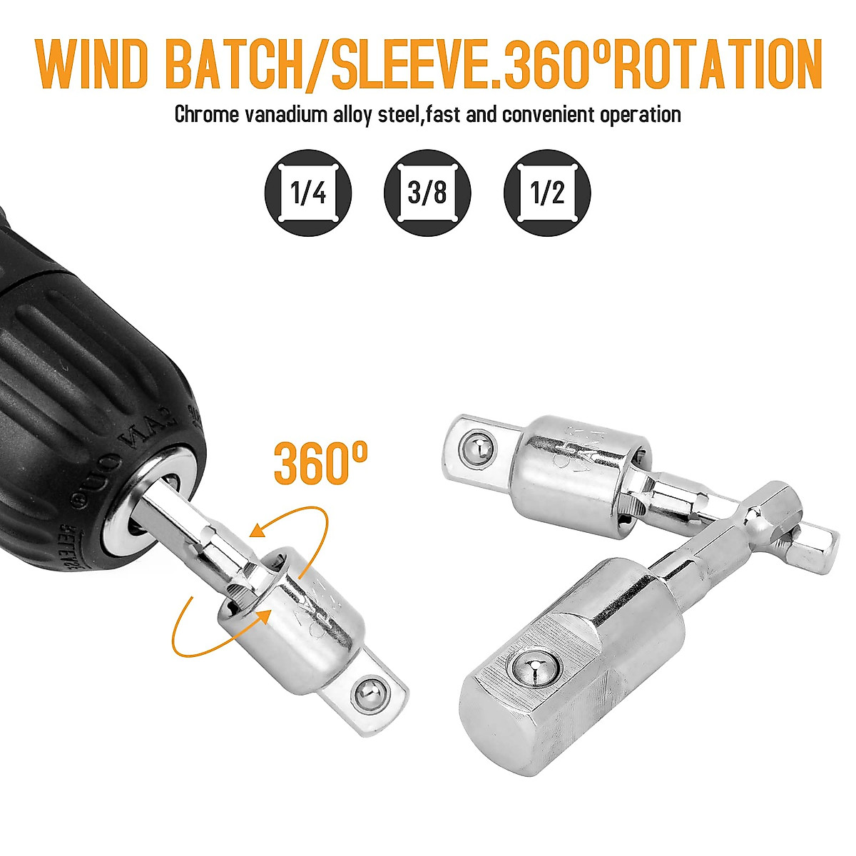 22pcs Flexible-Drill-Bit-Extension Set, 105°Right-Angle-Drill Attachment,Hex Shank Drill-Bit-Kit Rotatable Joint Socket 1/4 3/8 1/2 in Hex Socket Adapter Bendable Drill-Bit-Extension Screwdriver Bit…