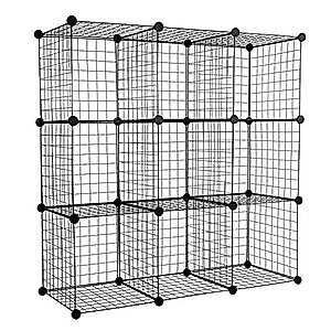 Work-It! Wire Storage Cubes, 9-Cube Metal Grid Organizer | Modular Wire Shelving Units, Stackable Bookcase, DIY Closet Cabinet Organizer for Home, Office, Kids Room | 14" W x 14" H, Black