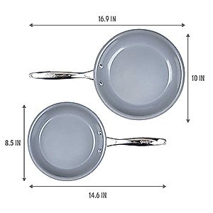 Goodful Ceramic Nonstick 2 Piece Frying Pan Set, 8 Inch and 9.5 Inch Skillets, Dishwasher Safe Pots and Pans, Comfort Grip Stainless Steel Handle, Made without PFOA, Gray