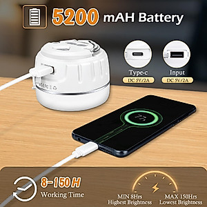 Sinvitron Camping Lantern 1000LM, 5200mAh Camping Lights with Remote Control, Up to 150H Running, 5 Lighting Modes,IPX5 Waterproof Emergency Light for Home,Power Outages, Hiking,Fishing (White)