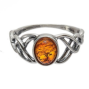 HolidayGiftShops Sterling Silver and Baltic Honey Amber Celtic Knots Adult Ring- size 6