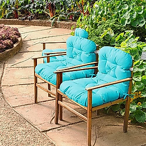 Back Chair Cushion Outdoor Indoor Tufted Seat/Back Chair Cushion Patio Seating Cushions Waterproof Rocking Chair Pads Weather Resistant Patio Chair Cushions for Outdoor(Lake Blue, 6 Pcs)