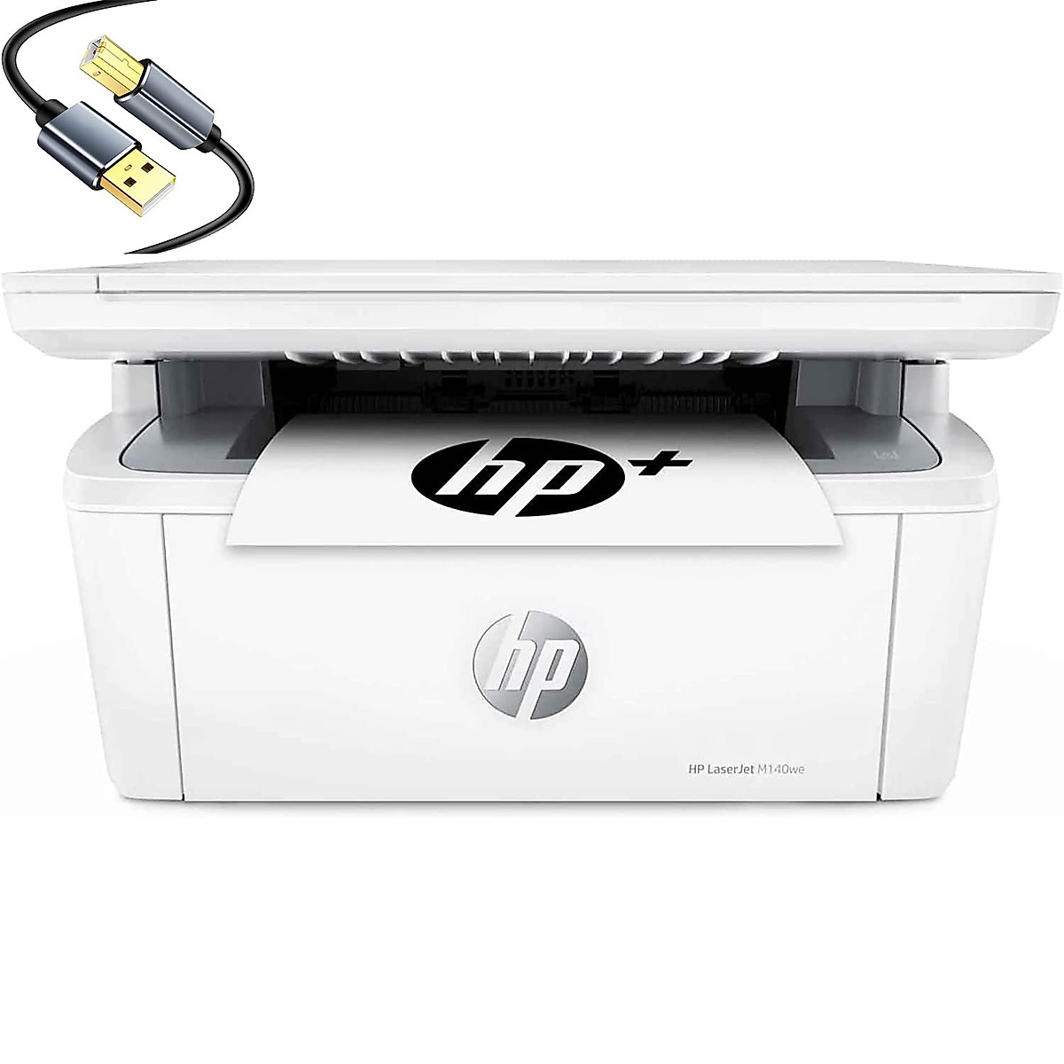 HP Laserjet MFP M140we Wireless All-in-One Monochrome Laser Printer and Bonus 6 Months Instant Ink, White - Print Copy Scan - 21 ppm, 600 x 600 dpi, 8.5 x 14, Cbmou Printer_Cable