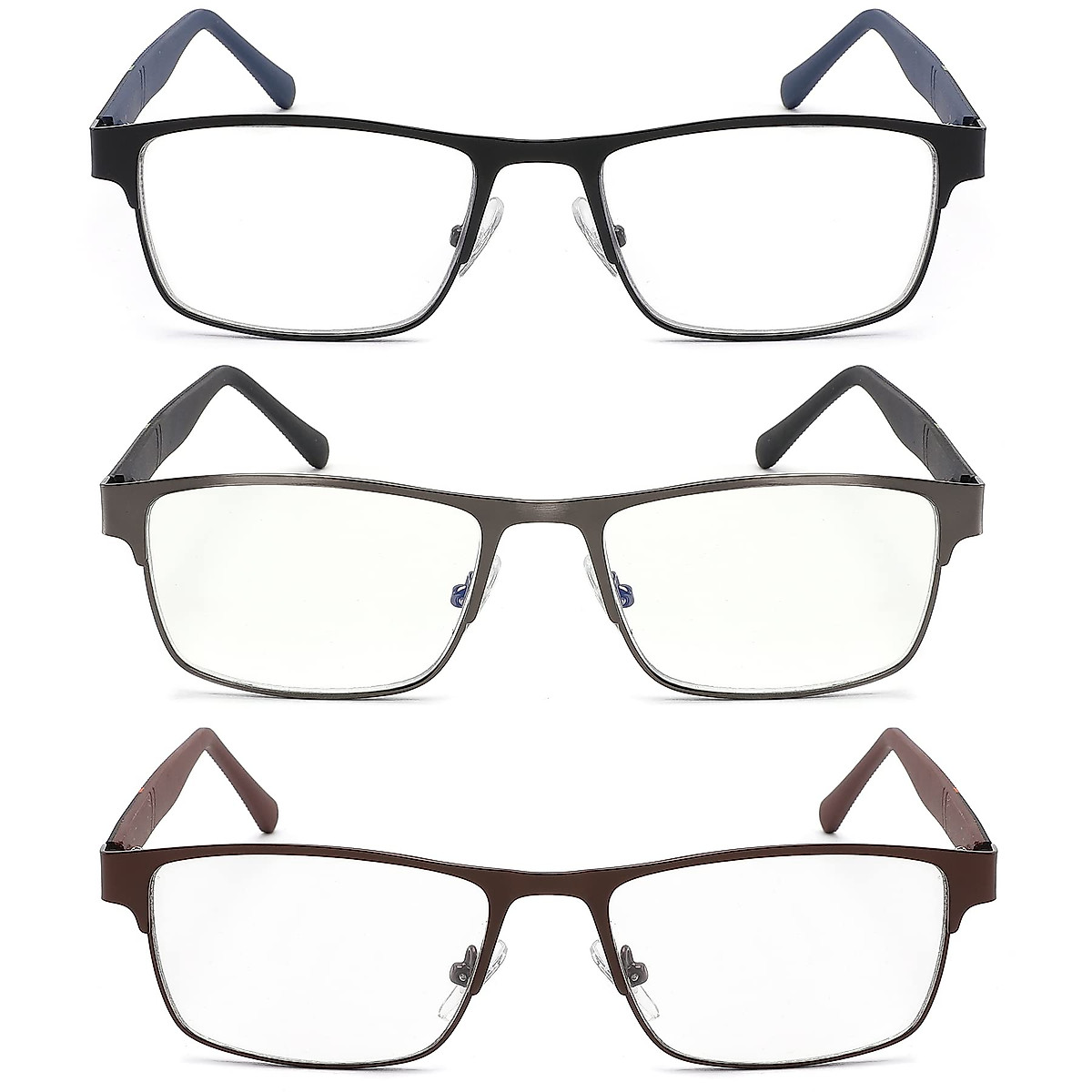 3-Pack Reading Glasses for Men Blue Light Blocking Trendy Metal Frame Computer Readers Antieye Strain/glare Uv Ray Filter Eyeglasses(+2.0 magnification Strength)