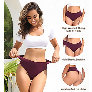 Wealurre Womens Underwear High Waisted Seamless Thongs for Women Breathable No Show Panties for Ladies 6 Pack (Gradient,XS)
