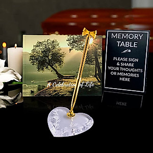 HingoFuni Gold Bow Signing Pen and Acrylic Heart Holder for Wedding Bridal Guest Sign in Anniversary Engagement Ceremony Birthday Party Graduation Office Guest Book Ballpoint Pen Reception