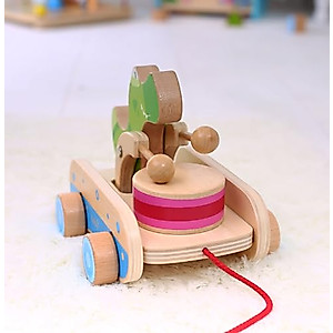 Baby Gift Wooden Toddler Pull Toy, Crocodile Drum Tapping Children's Toy, Baby dragging and Learning to Walk, Rope Traction Rope Crawling for Toddlers Ages 1+