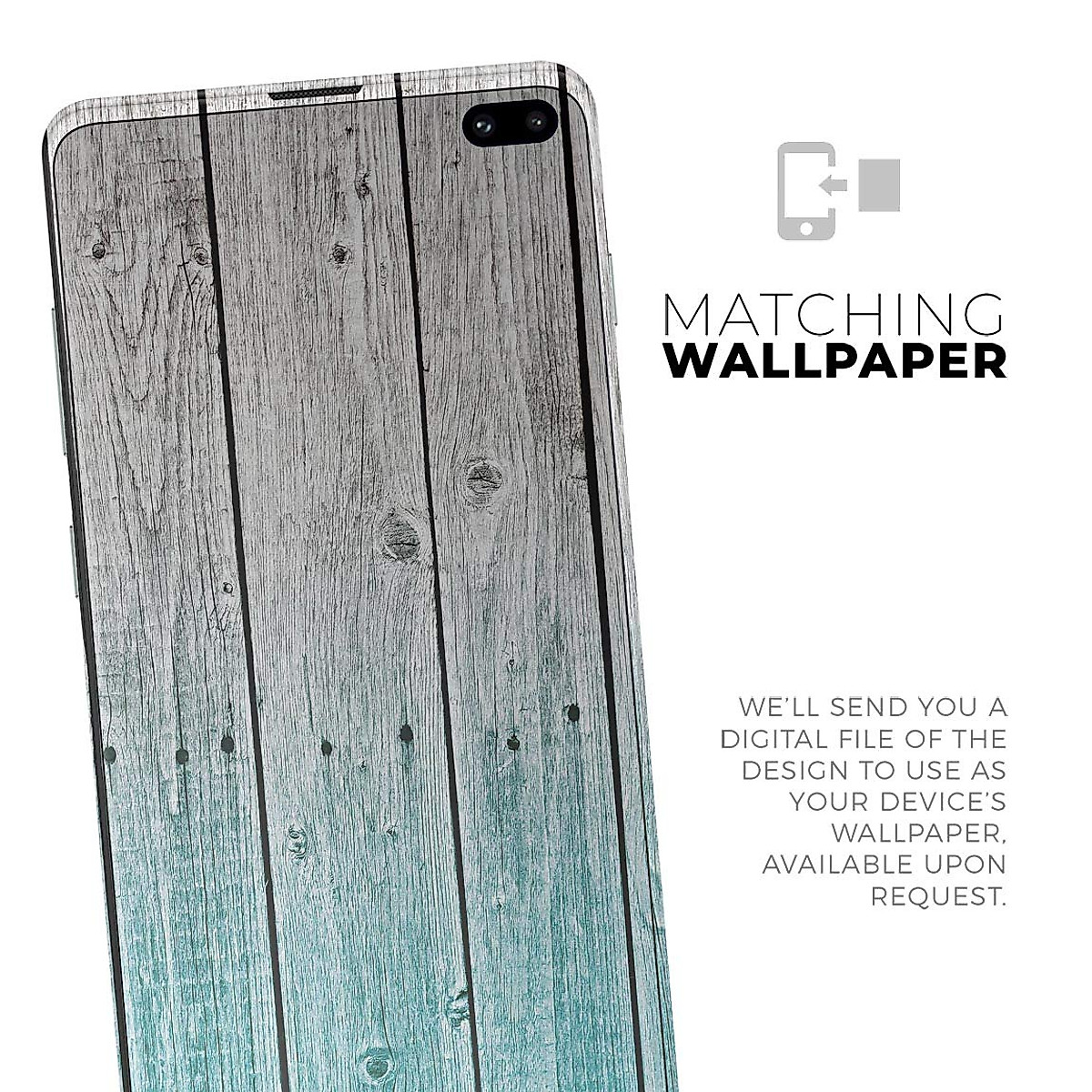 DesignSkinz Trendy Teal to White Aged Wood Planks Protective Vinyl Decal Wrap Skin Cover Compatible with The Samsung Galaxy S20 (Screen Trim & Back Glass Skin)