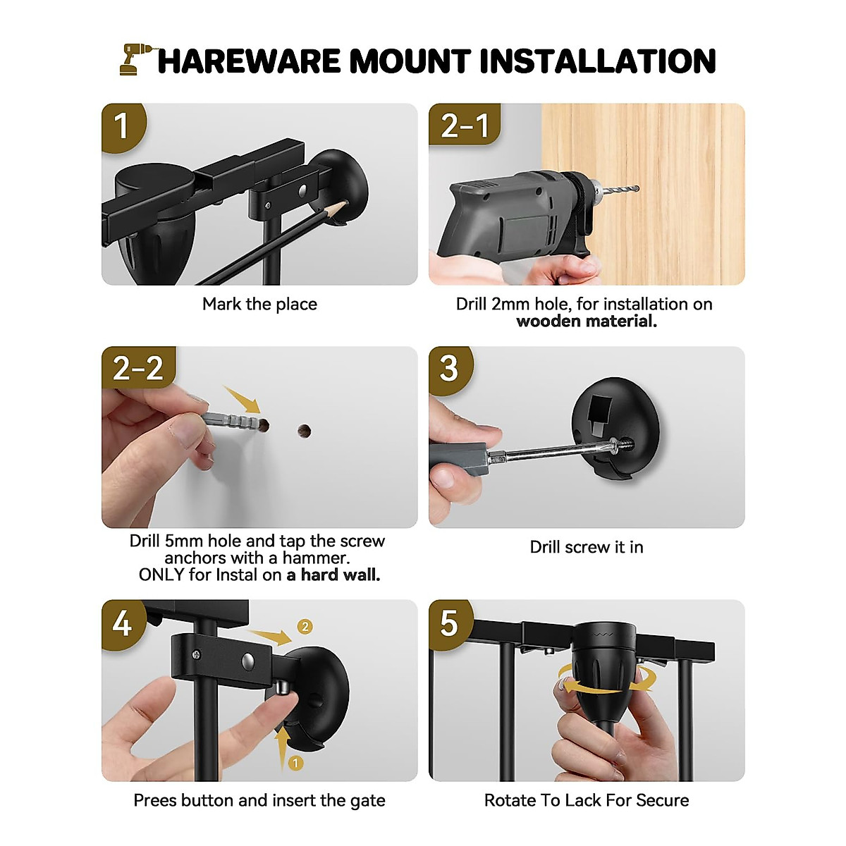 Baby Gate for Stairs, Dog-gate with Auto-Close Door, Double Locking System, Hardware Mounting, Quick Assembly (81 inch Black)