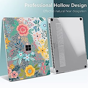 TWOLSKOO Case for 13.5" Microsoft Surface Laptop 5/4/3 with Metal Palm Rest Model 1951/1868, Plastic Hard Shell Case with Screen Protector + Keyboard Cover + Dust Plug, Abstract Flower