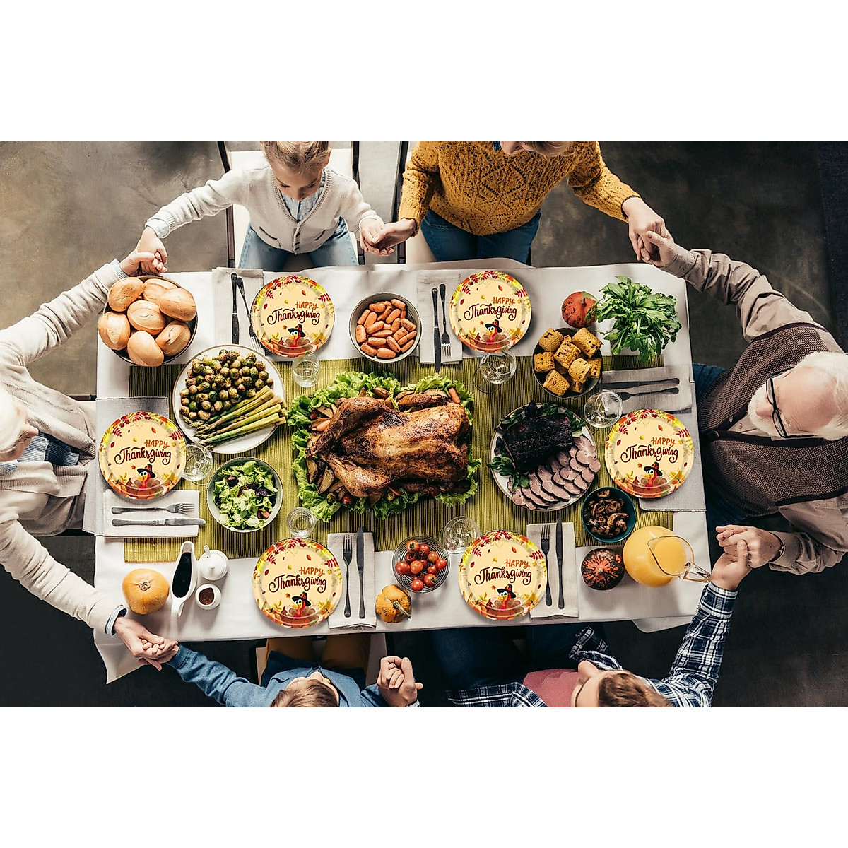 Thanksgiving Party Supplies Tableware Set, Fall Turkey Dinner Plates, Dessert Plates, Napkins for Happy Thanksgiving Party Decorations, Serve 16